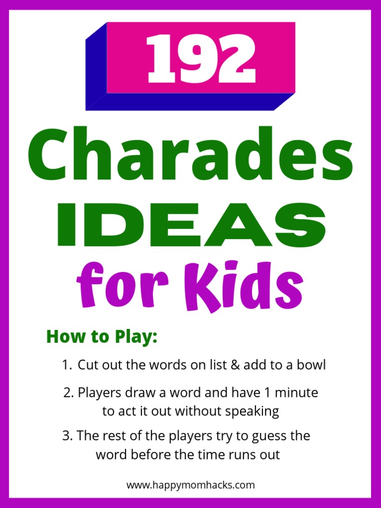 Charades Ideas For Kids PDF 2022 | PDF | Halloween | Walt Disney ...