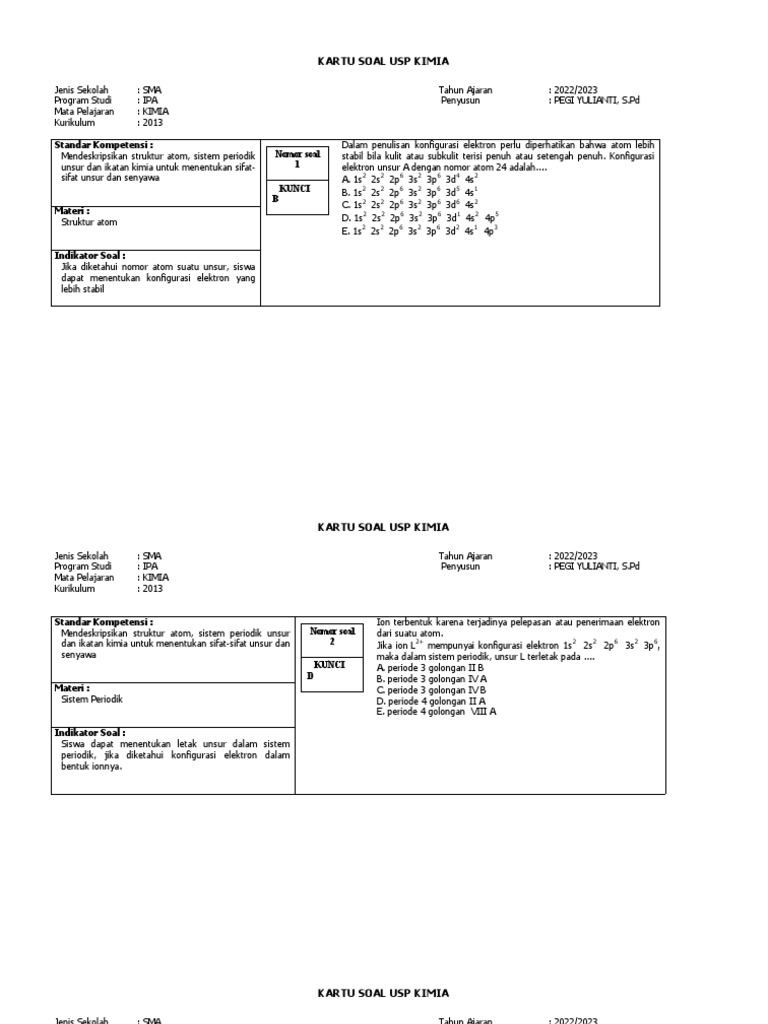 Kartu Soal Usp Kimia Asli | PDF