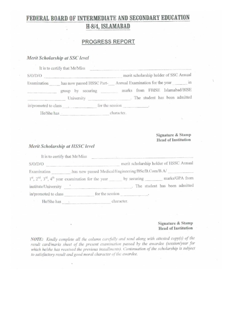 Progress Report Merit Scholarship PDF | PDF