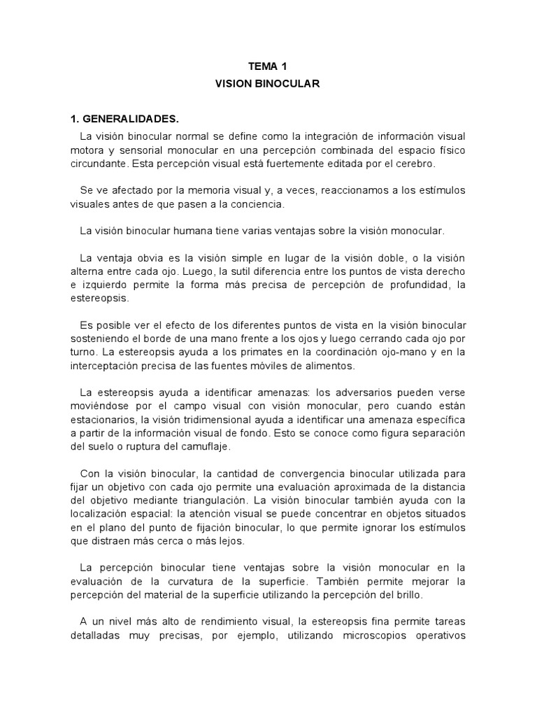 Definición y ventajas de la visión binocular | PDF | Percepción visual ...
