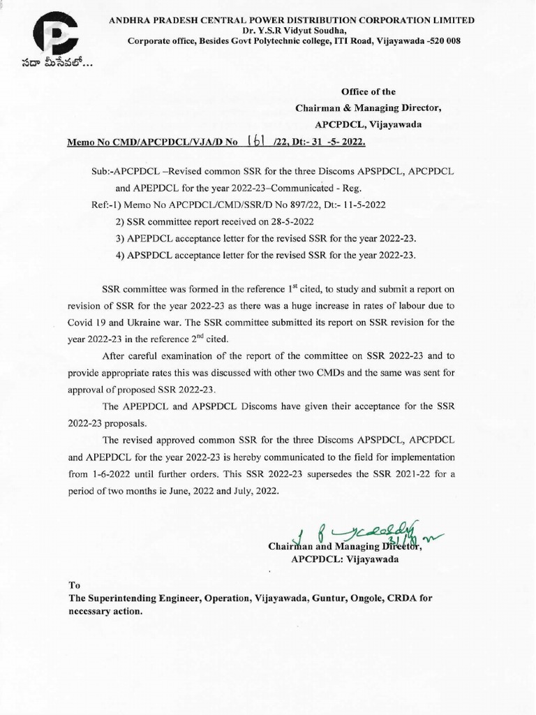Approved SSR 2022-23 CPDCL | PDF | Insulator (Electricity) | Electricity