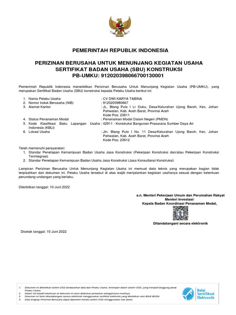 SBU BS010 Bangunan Prasarana Sumber Daya Air CV. DWI KARYA TABINA | PDF