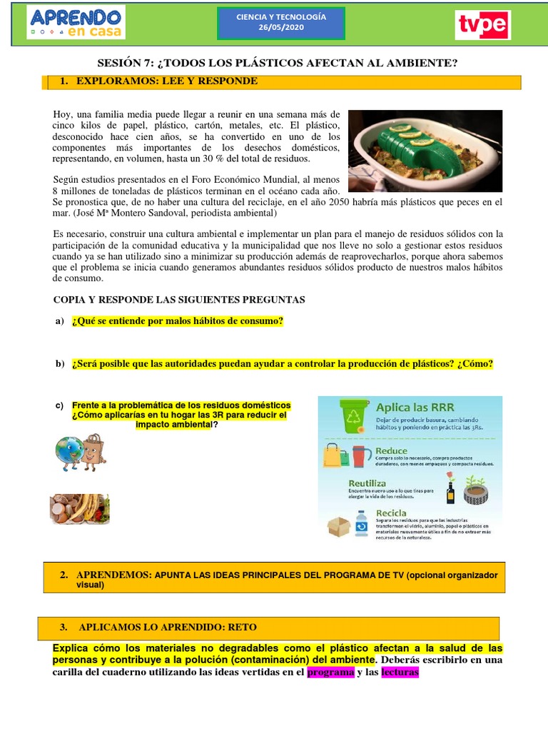 Ficha7 - Semana8 - Los Plasticos Contaminan PDF | PDF | El plastico ...