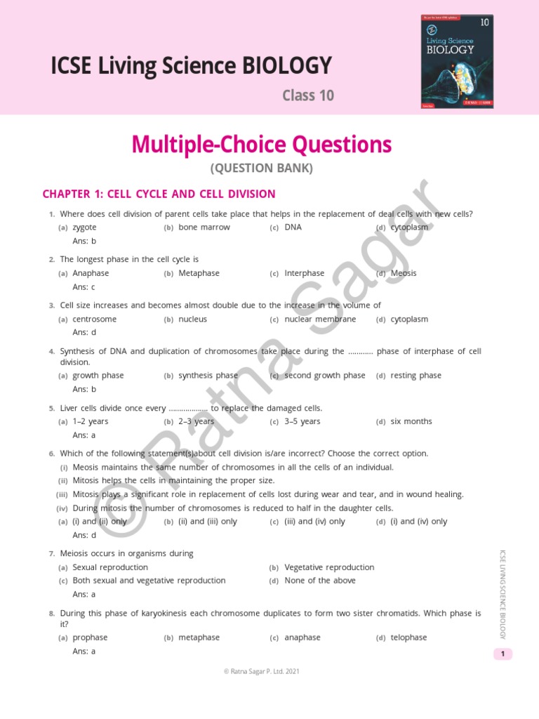 ICSE Biology 10 - MCQs Term 1.pdf (Unknown) | PDF | Mitosis | Meiosis