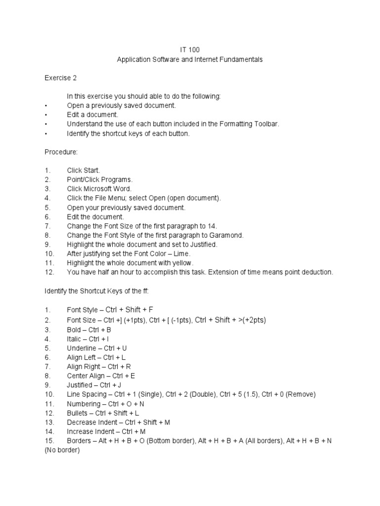 Exercise#2 Identify The Shortcut Keys | PDF