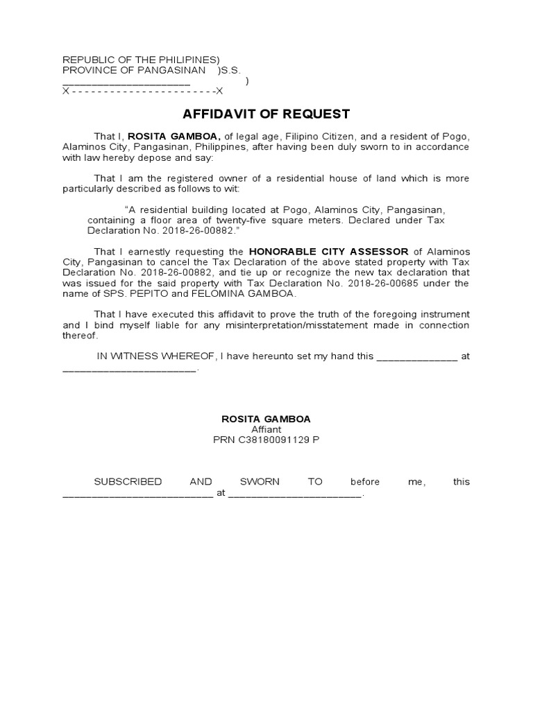 Affidavit of Request-Re-Assessment | PDF