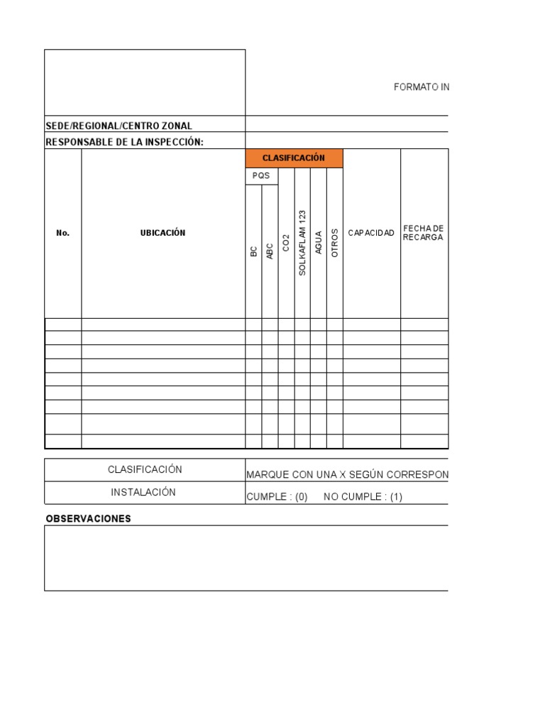 Formato de Inspeccion de Extintores | PDF Formato de Inspeccion de Extintores | PDF