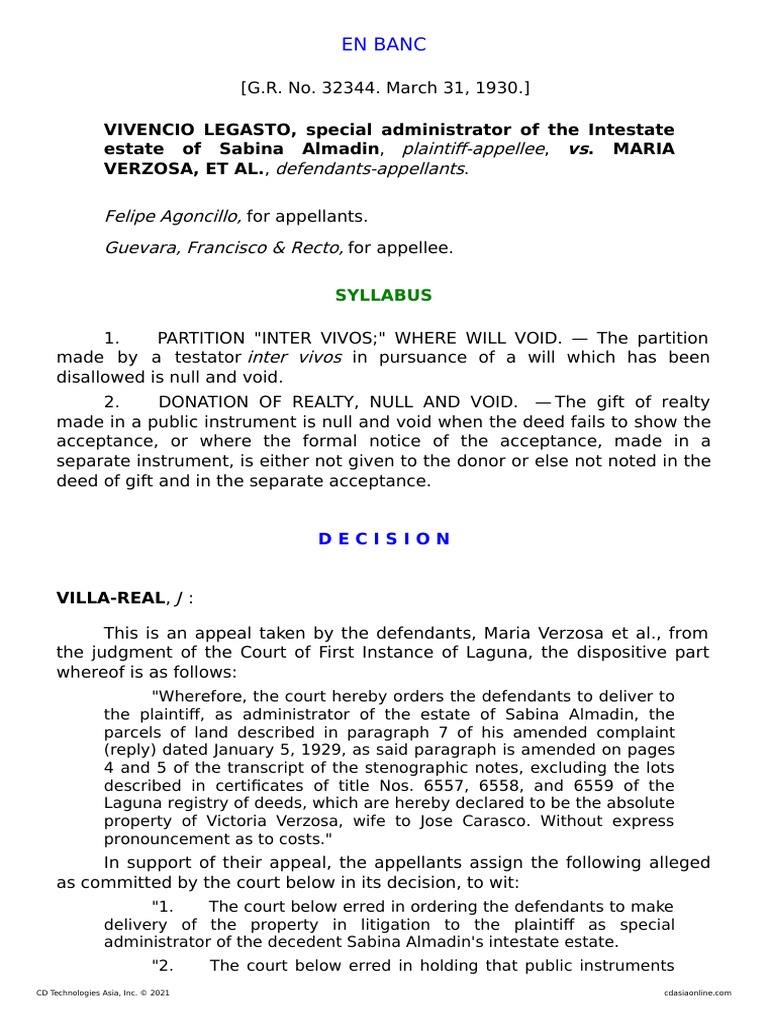 G.R. No. 32344 - Legasto v. Verzosa | PDF