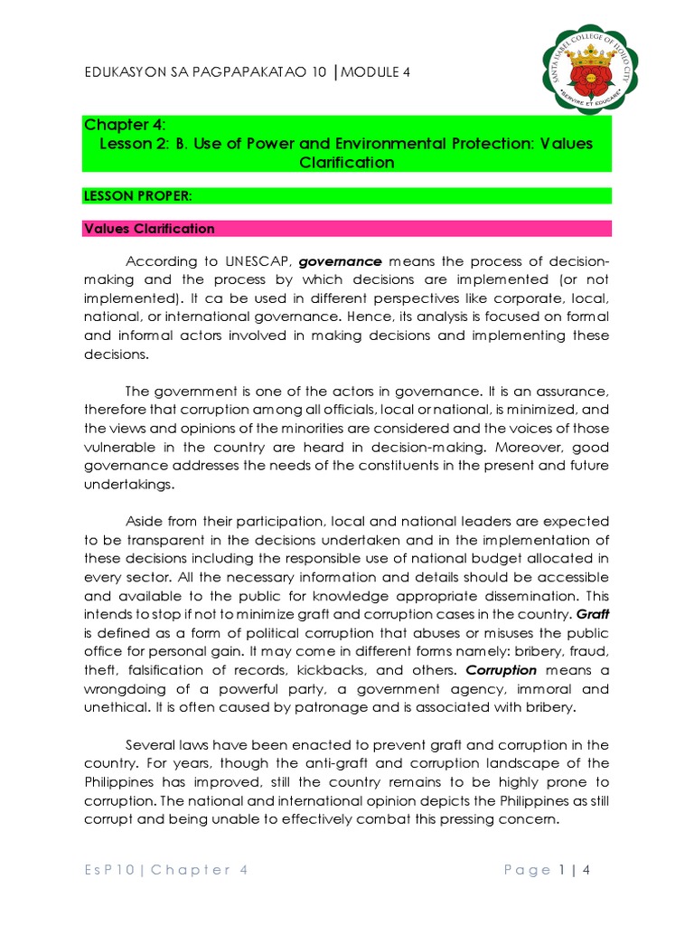 Chapter 4 - EsP 10 2 | PDF