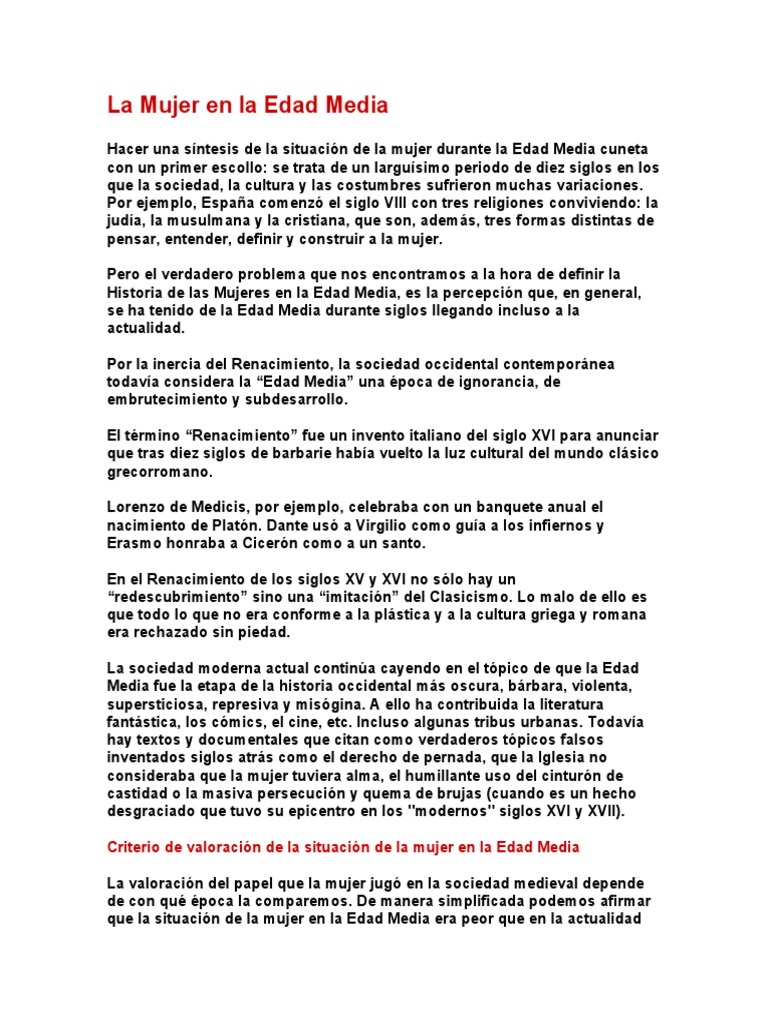 La Mujer en la Edad Media: Un Análisis | PDF | Edades medias | imperio ...