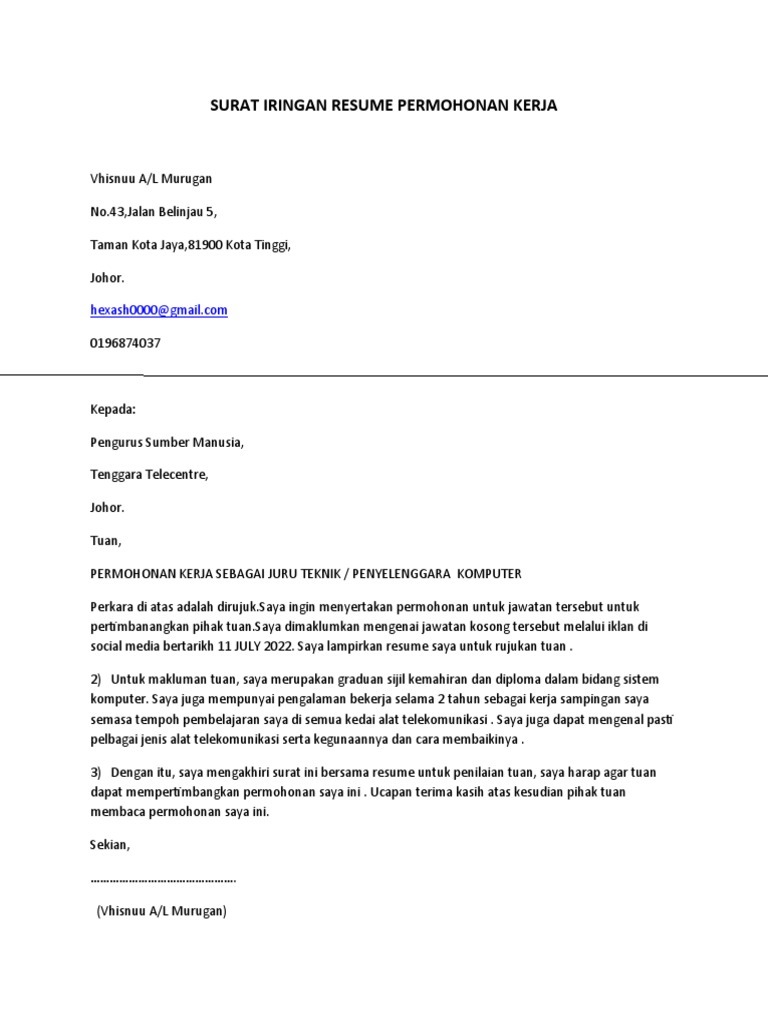 Surat Iringan Resume Ash | PDF