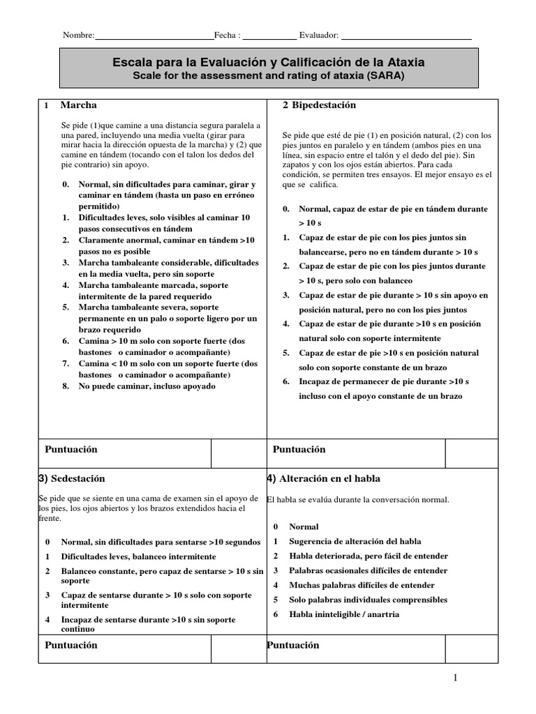 Evaluación de la ataxia mediante la Escala SARA | PDF