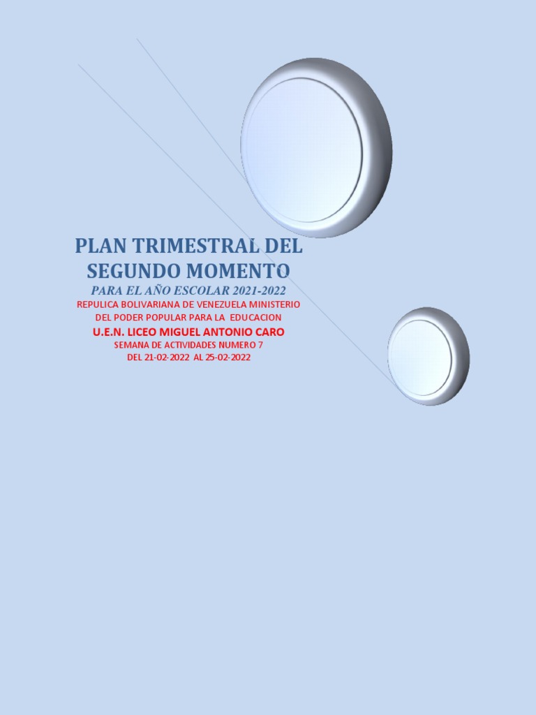 Plan Trimestral Del Segundo Momento Semana 7 | PDF