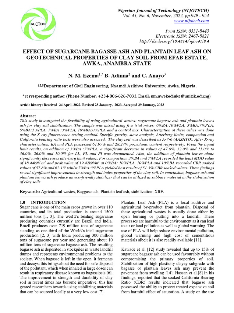 Effect of Sugarcane Bagasse Ash and Plantain Leaf Ash On Geotechnical ...
