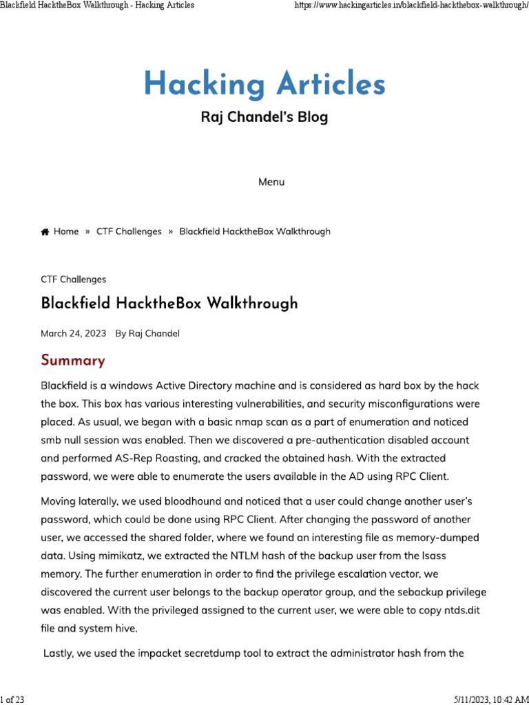Blackfield Hackthebox Walkthrough Pdf Pdf Cryptography Computer 4852