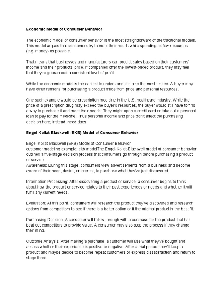 Economic Model- EKB Model of Consumer Behavior | PDF | Consumer ...