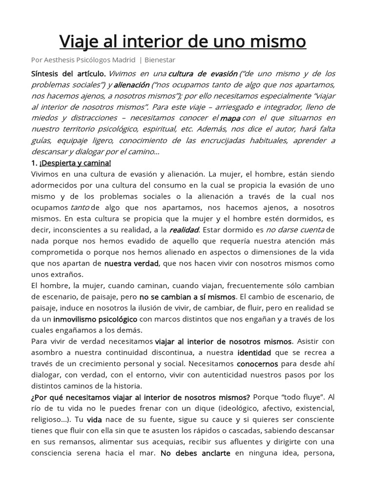 Viaje Al Interior de Uno Mismo PDF | PDF