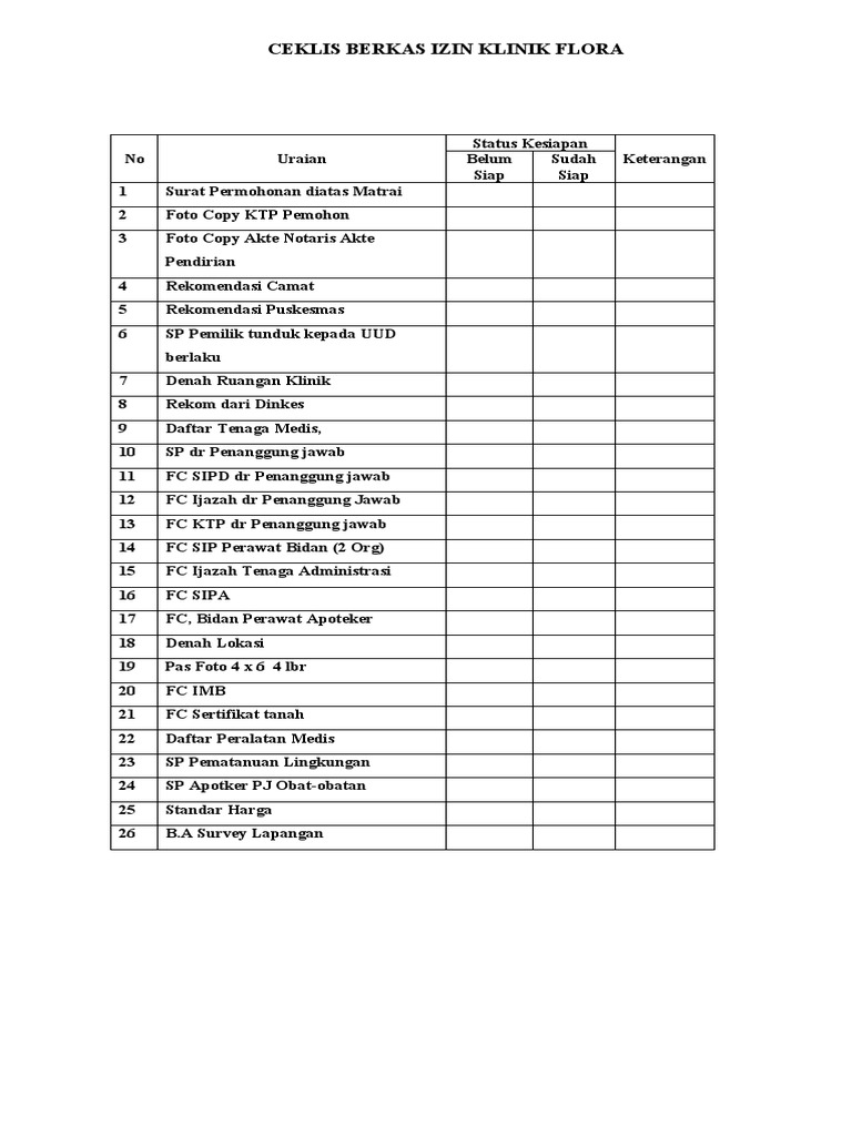 Permohonan Izin Klinik Flora | PDF
