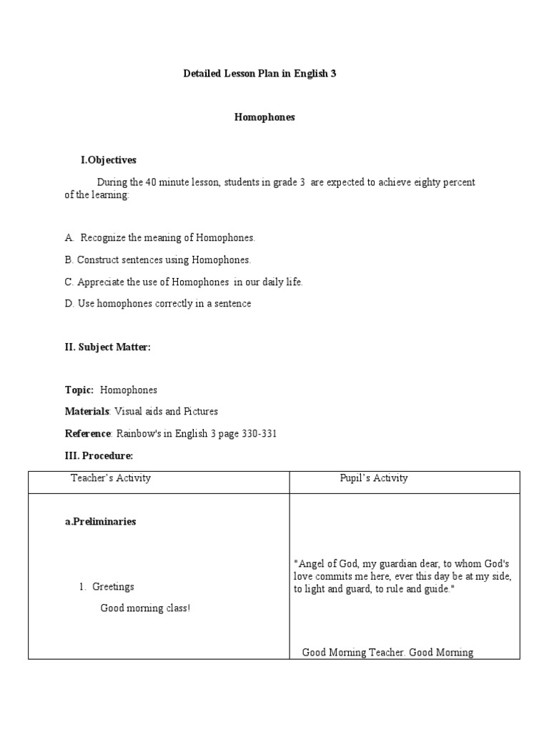 Wednesday Lesson Plan | PDF
