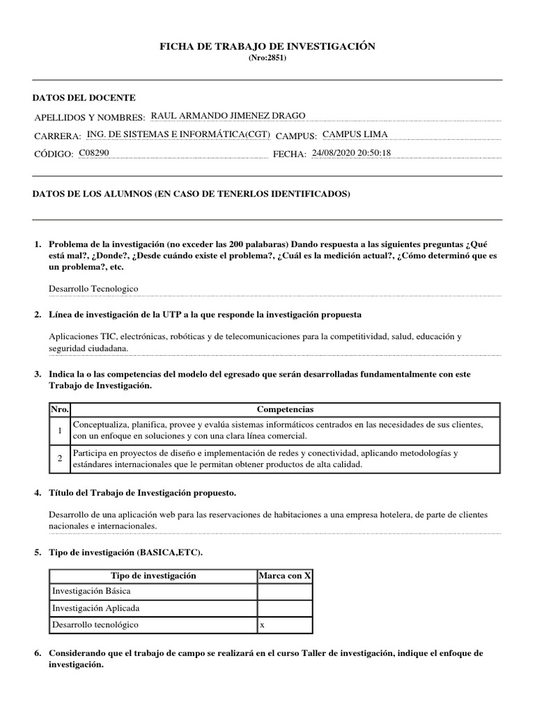 Formato de Ficha de Trabajo de Investigación - Ejemplo (1) | PDF ...