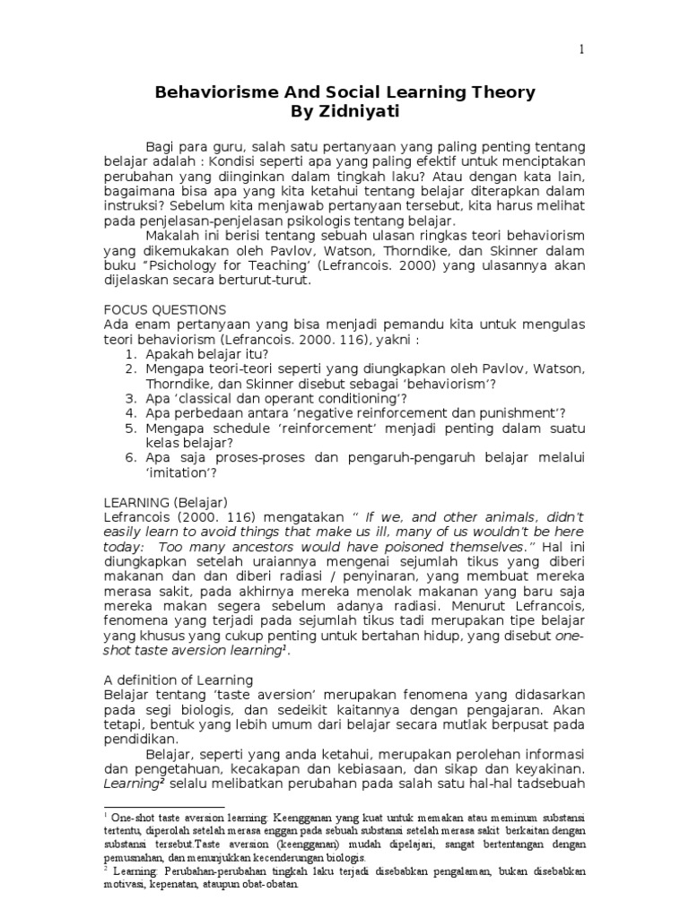 Behaviorism and Social Learning Theoryrtf | PDF