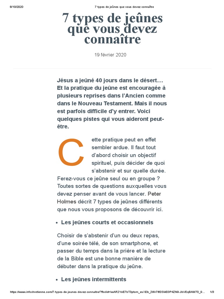 7 types de jeûnes à découvrir | PDF | Jeûne