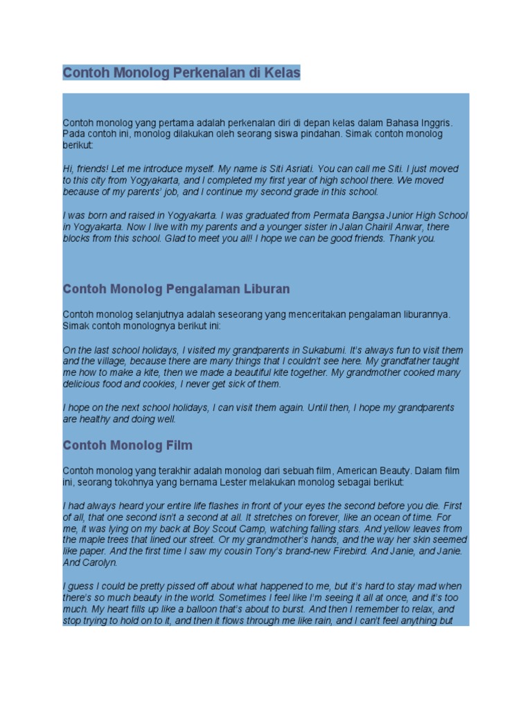 Contoh Monolog dalam bahasa Inggris | PDF