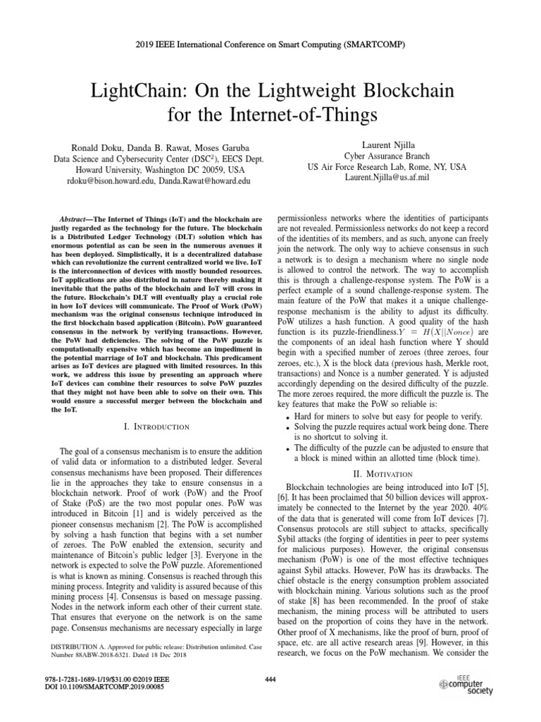 LightChain - On The Lightweight Blockchain For The Internet-of-Things PDF | PDF | Internet Of ...