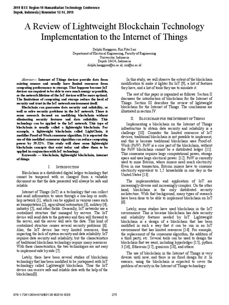 A Review of Lightweight Blockchain Technology Implementation To The ...