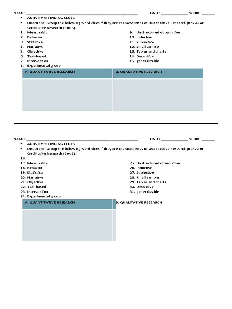 Grade 12 Q1 A1 | PDF | Quantitative Research | Statistics