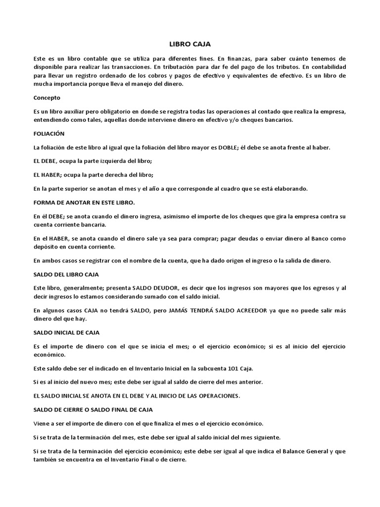 Libro Caja Pdf Bancos Contabilidad