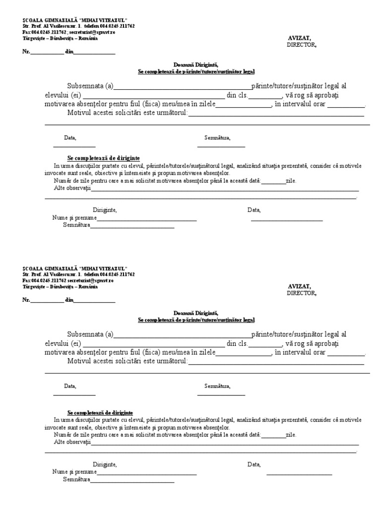 Cerere Motivare Absente | PDF