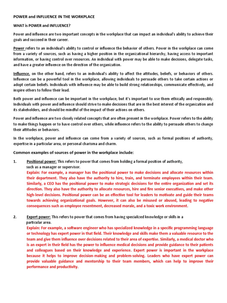 DOCE SCRIPT POWER and INFLUENCE IN THE WORKPLACE | PDF