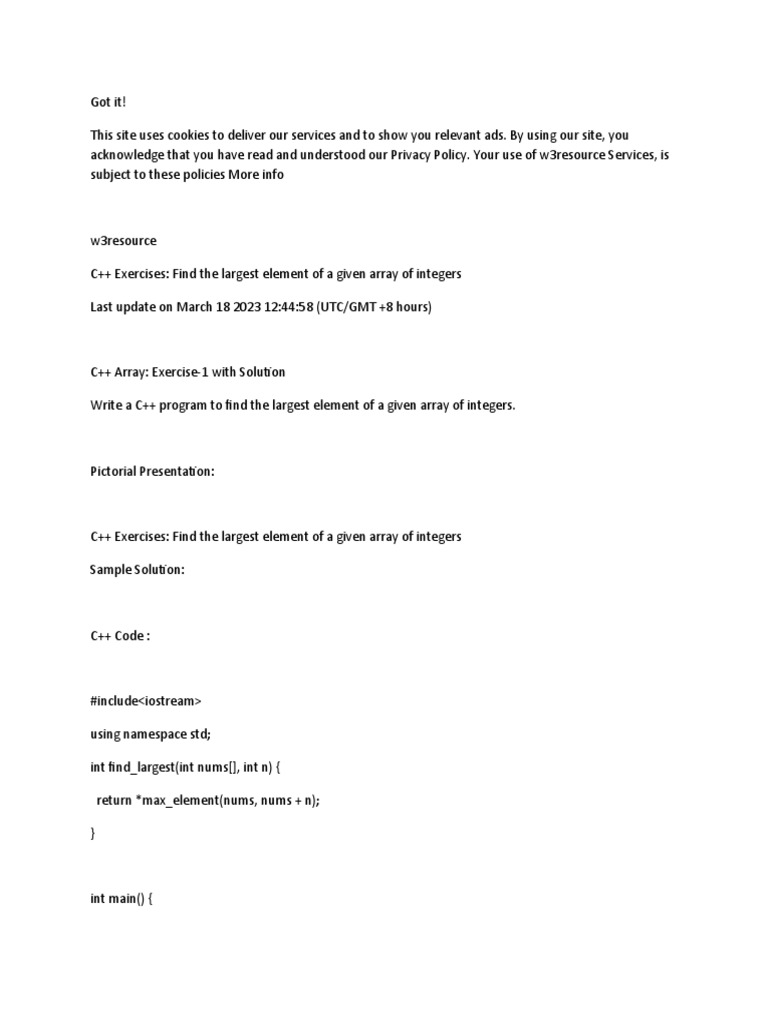 C++ Program to Find Largest Element | PDF