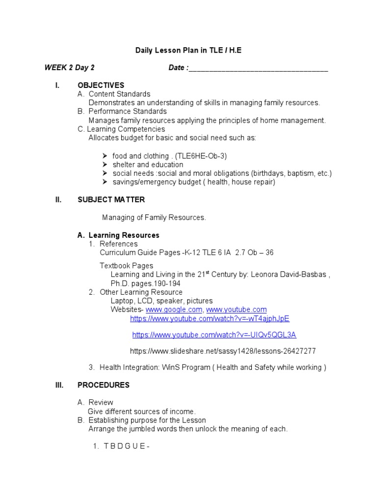 DLP in Tle Q4 Week 2 Day 2 | PDF | Expense | Budget