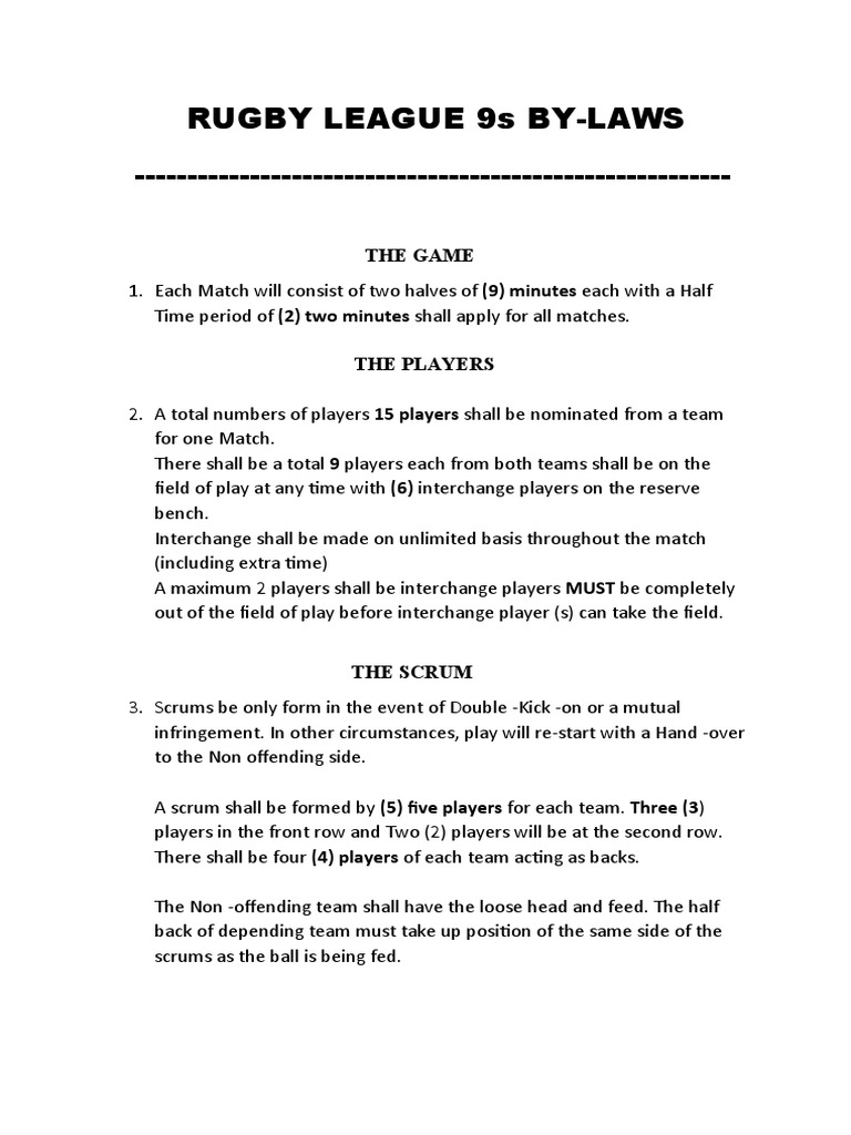 RUGBY LEAGUE 9s BY | PDF | Football Codes | Sports