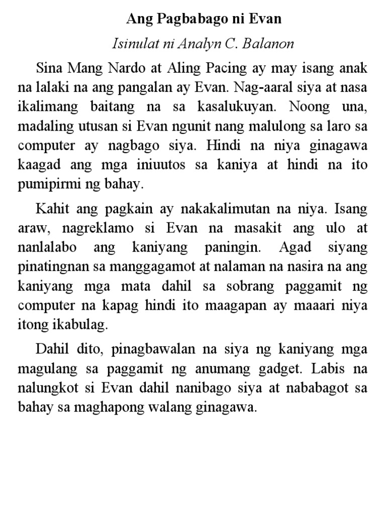 Ang Pagbabago Ni Evan | PDF