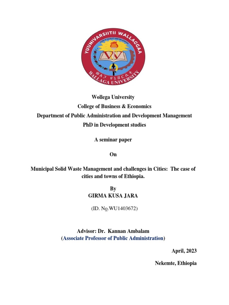 Seminar Paper On Solid Waste Management in Ethiopia | PDF | Municipal ...