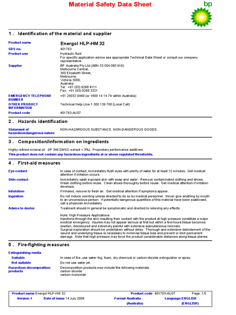 Energol HLP-HM 32 | PDF | Dangerous Goods | Personal Protective Equipment