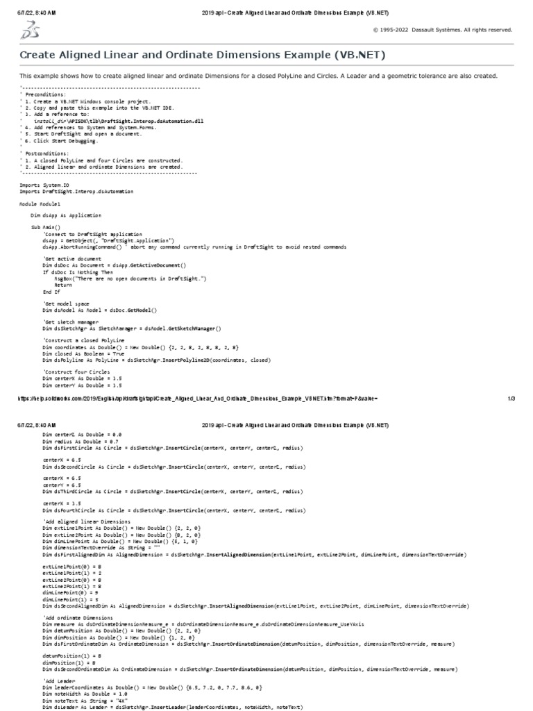 2019 Api - Create Aligned Linear and Ordinate Dimensions Example | PDF ...