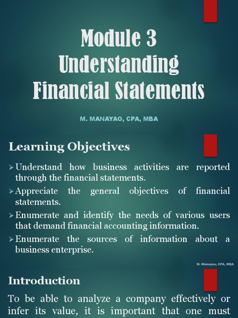 Module 3 - Understanding Financial Statements PDF | PDF | Equity (Finance) | Retained Earnings