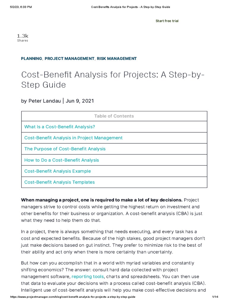 Cost-Benefits Analysis For Projects - A Step-by-Step Guide PDF | PDF | Cost–Benefit Analysis ...