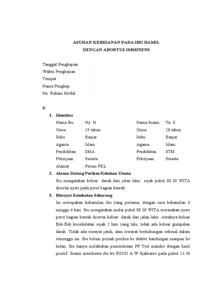 SOAP Abortus Imminens | PDF | Kesehatan Holistik | Gaya Hidup