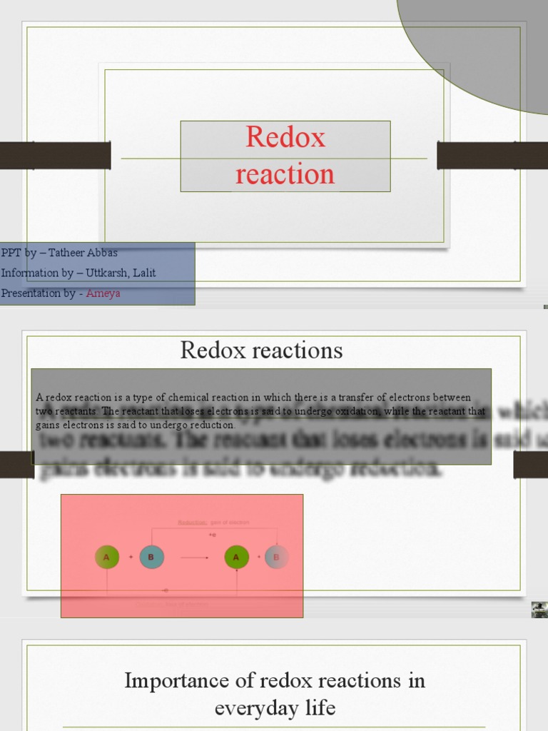 Redox Reaction | PDF | Redox | Chemical Reactions