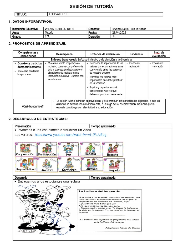 Sesion de Tutoria Los Valores | PDF | Aprendizaje | Cognición