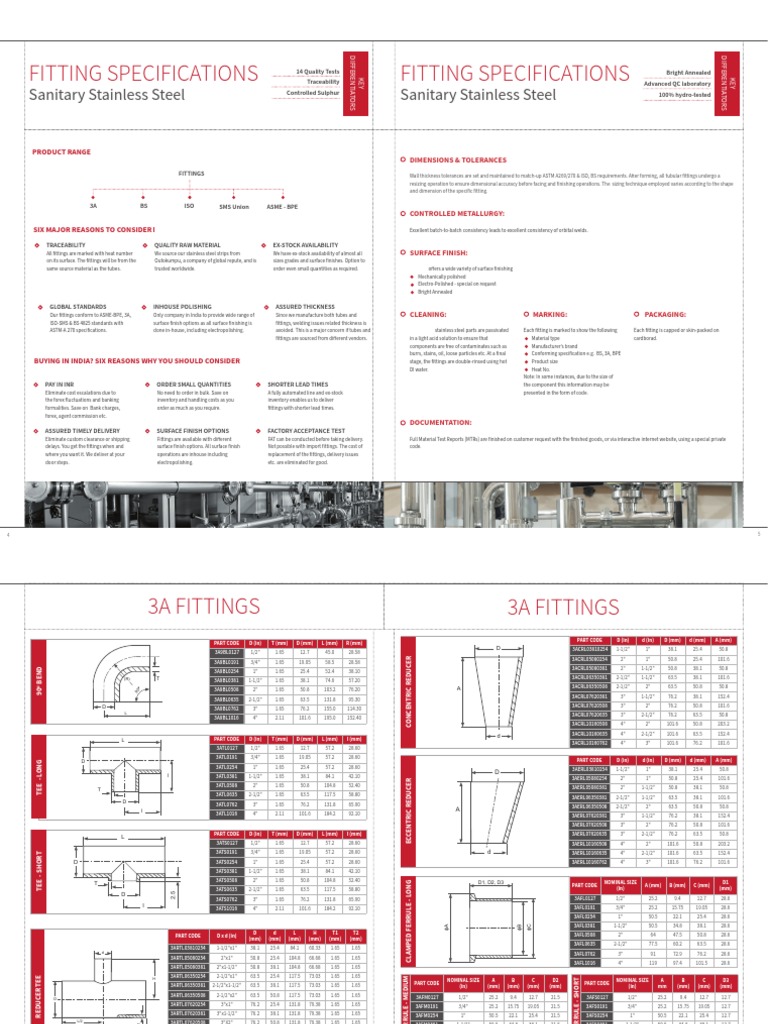 DVS-SS ASME-BPE 3A BS & ISO Fittings Brochure | PDF | Industrial ...