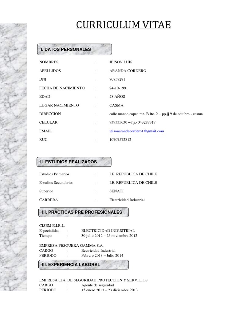 Currículum Vitae de Jeison Aranda | PDF