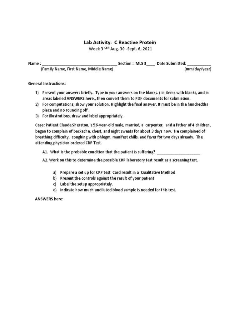 CRP Laboratory Activity | PDF | Science & Mathematics | Technology ...