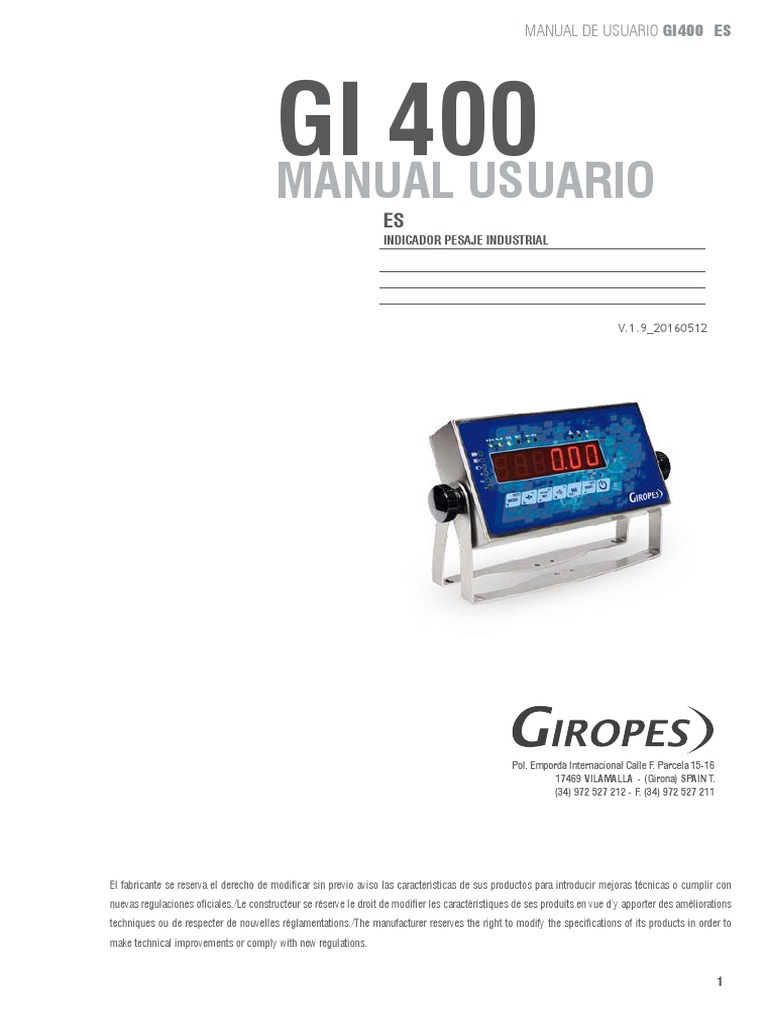Manual Usuario Bascula Gi400 Giropes | PDF | Relé | Terminal de computadora