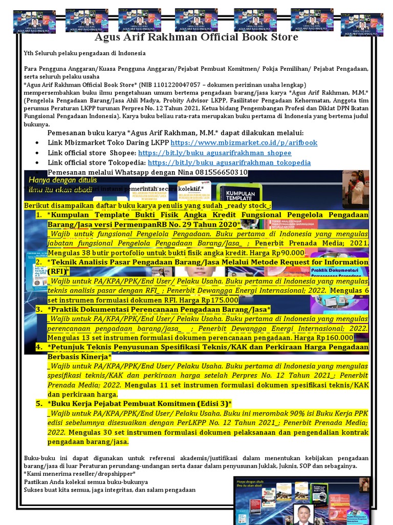 Book list Agus Arif Rakhman and Link online shop | PDF